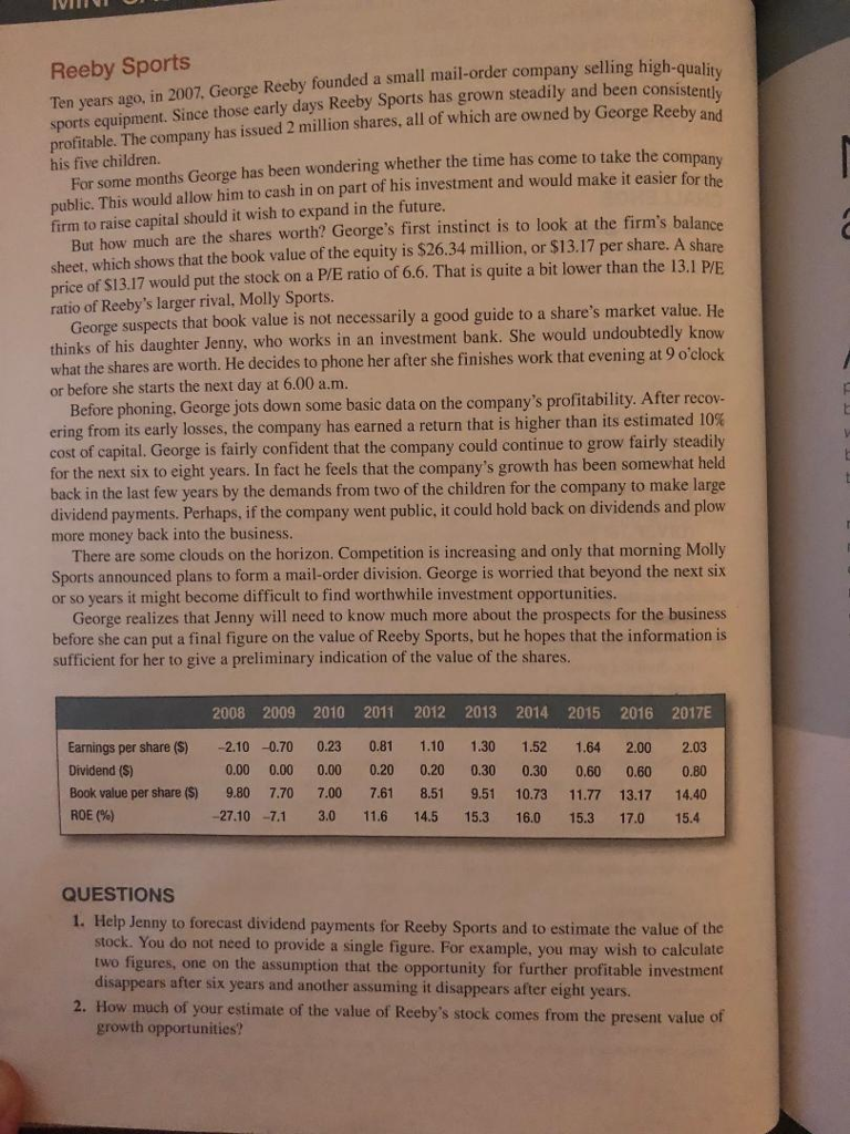 Solved Reeby Sports Ten years ago, in 2007. George Reeby | Chegg.com
