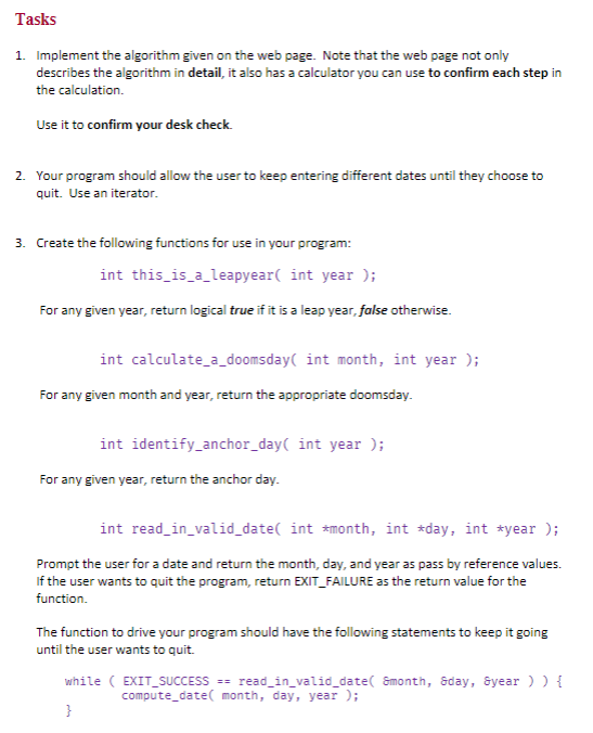 Solved I want a C code that uses the doomsday algorithm to | Chegg.com