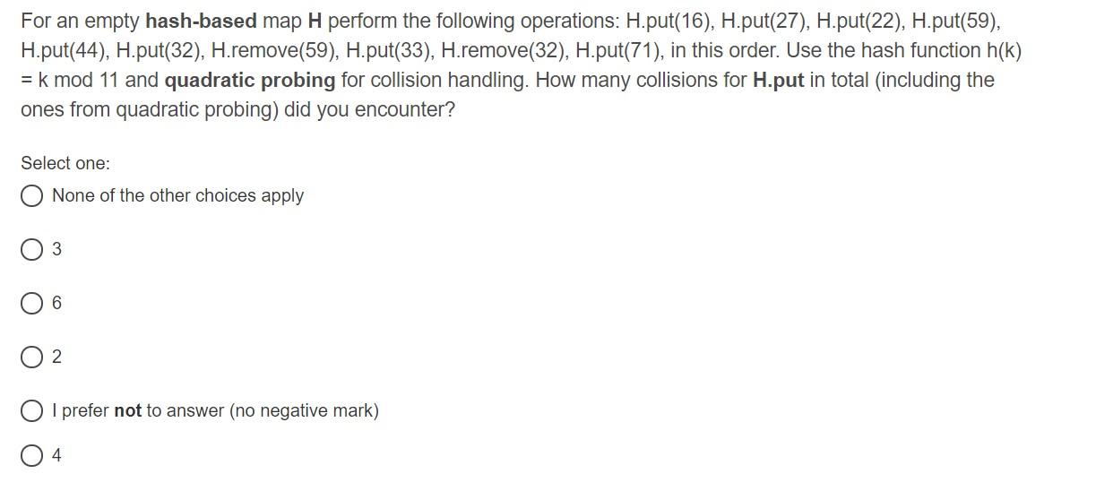 Solved For an empty hash-based map H perform the following | Chegg.com