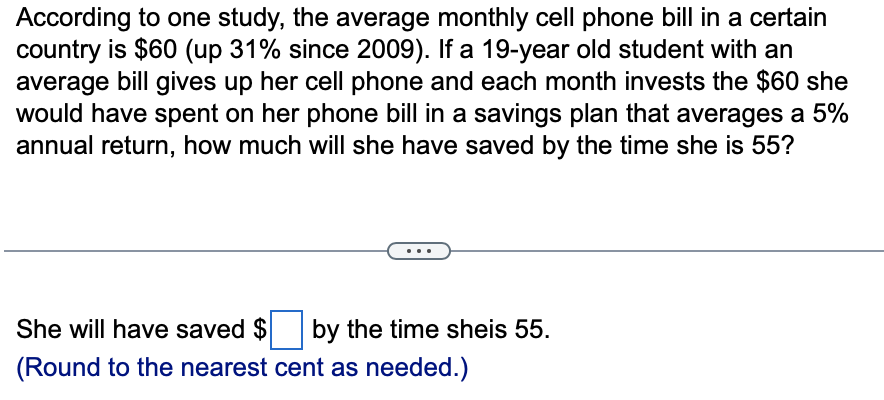 Solved According to one study, the average monthly cell | Chegg.com