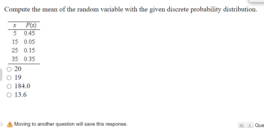 Solved Compute the mean of the random variable with the | Chegg.com