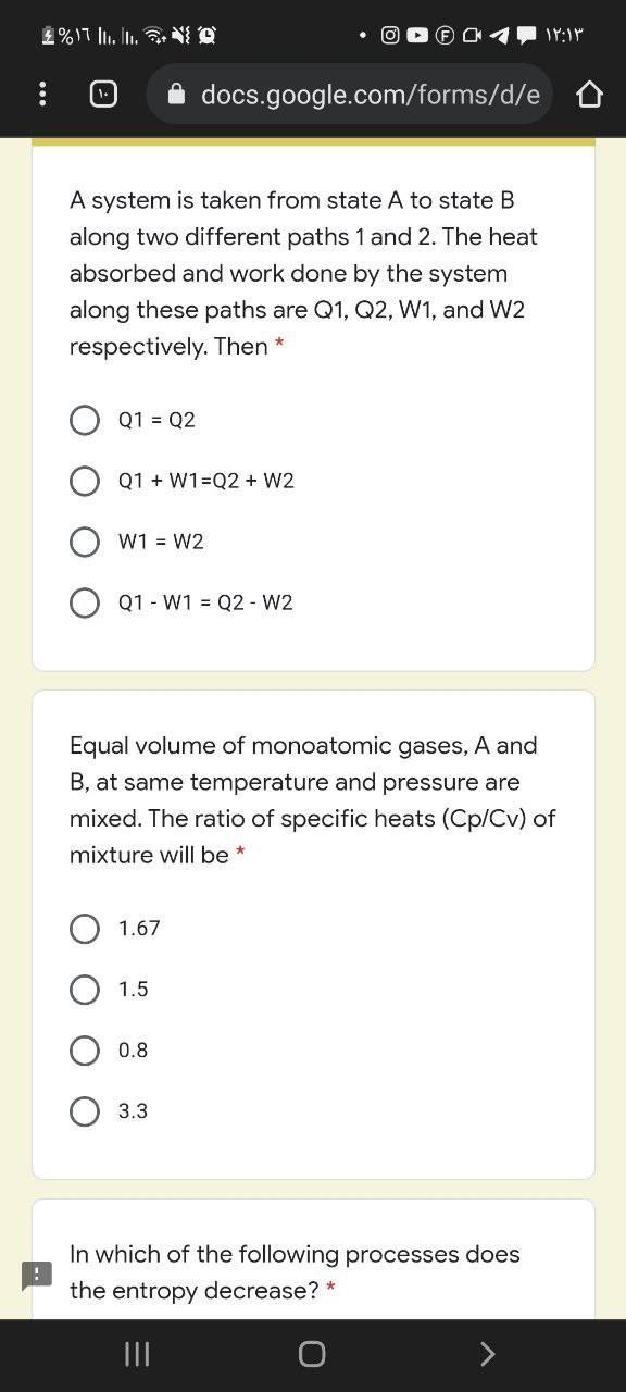 Solved *%17..... ۱۲:۱۳ 1. docs.google.com/forms/d/e A system | Chegg.com