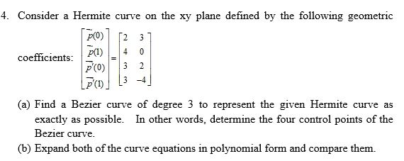 Solved 3 4 0 2 4. Consider a Hermite curve on the xy plane | Chegg.com
