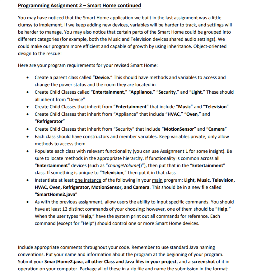 Solved Programming Assignment 2 - Smart Home continued You | Chegg.com