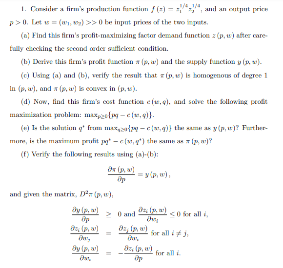 1. Consider a firm's production function | Chegg.com