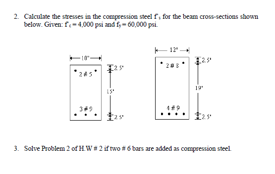 Solved 2. Calculate the stresses in the compression steel fs | Chegg.com