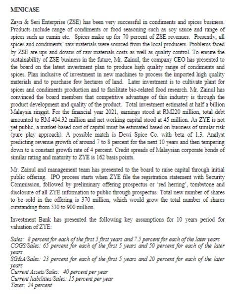 Solved MINICASE Zayn \& Seri Enterprise (ZSE) has been very | Chegg.com