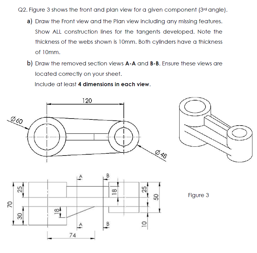 Solved Q2. Figure 3 shows the front and plan view for a | Chegg.com
