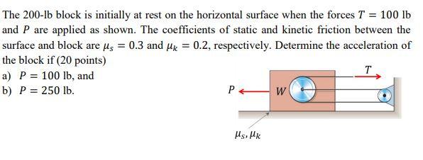 Solved The 200-lb block is initially at rest on the | Chegg.com