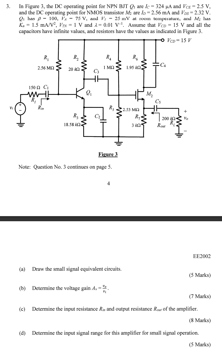 Solved In Figure 3, the DC operating point for NPN BJT Q1 | Chegg.com