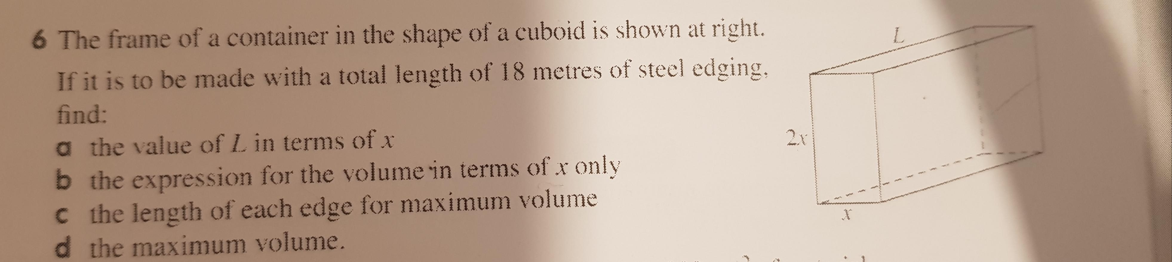 Solved 1 6 The frame of a container in the shape of a cuboid | Chegg.com