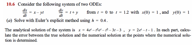 Solved 10.6 Consider the following system of two ODEs: dx 空= | Chegg.com