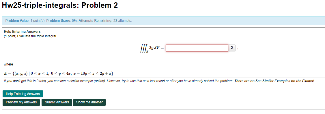 Solved Hw25-triple-integrals: Problem 2 Problem Value: 1 | Chegg.com