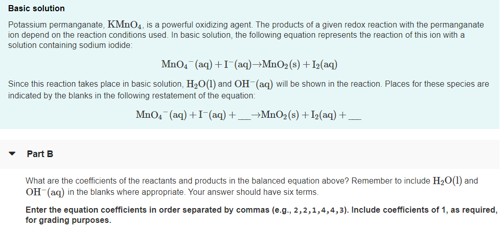 Solved Basic solution Potassium permanganate, KMnO4, is a | Chegg.com