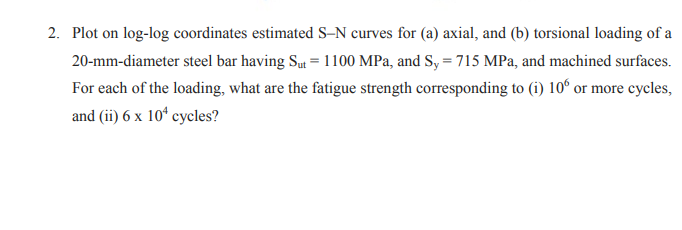 Solved 2. Plot on log-log coordinates estimated S-N curves | Chegg.com
