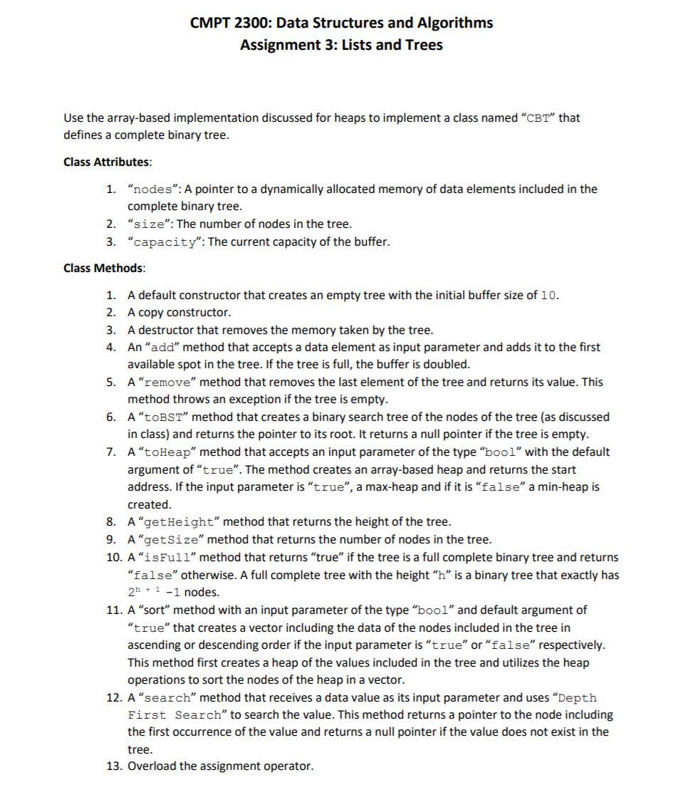 CMPT 2300: Data Structures and Algorithms Assignment | Chegg.com