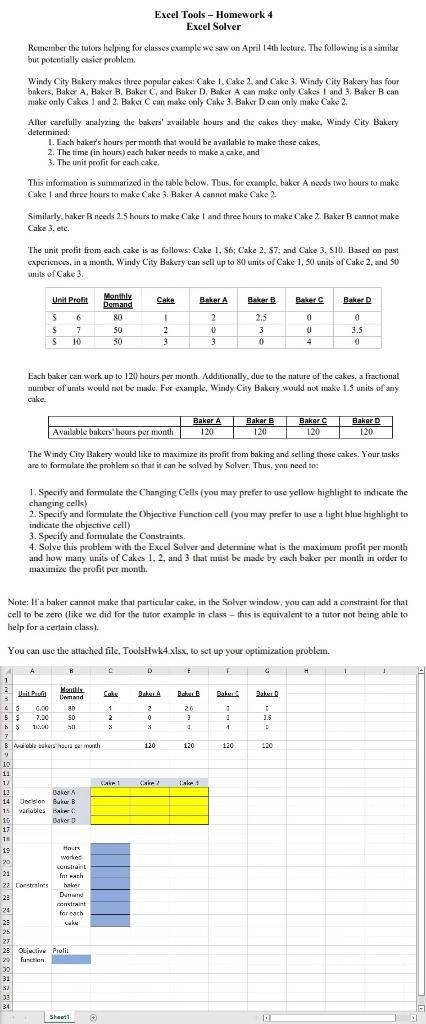 Solved Excel Tools - Homework 4 Excel Solver Remember the | Chegg.com
