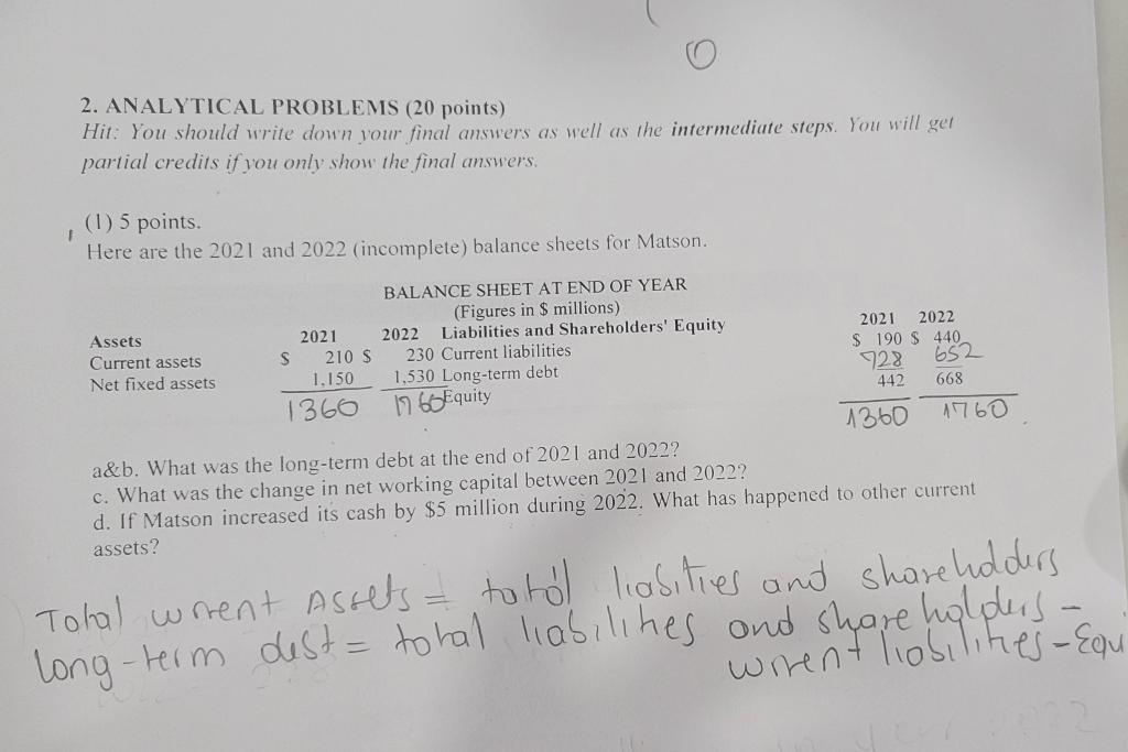 Solved 2. ANALYTICAL PROBLEMS (20 points) Hit: You should | Chegg.com