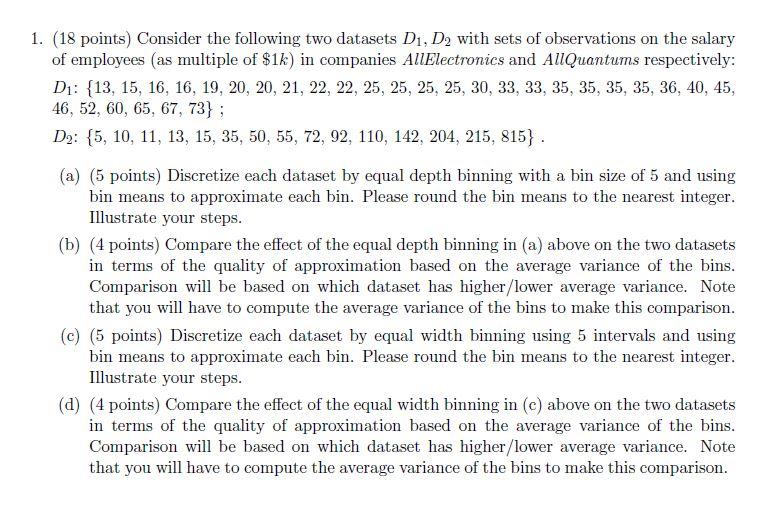 1. (18 points) Consider the following two datasets | Chegg.com