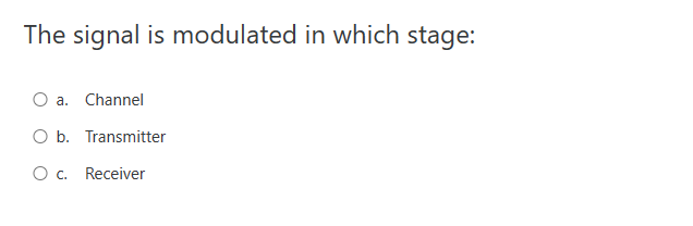 Solved The signal is modulated in which stage: a. Channel b. | Chegg.com