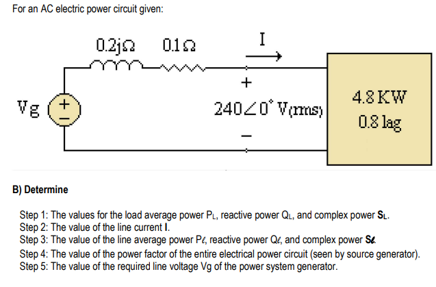 Solved For an AC electric power circuit given: B) Determine | Chegg.com