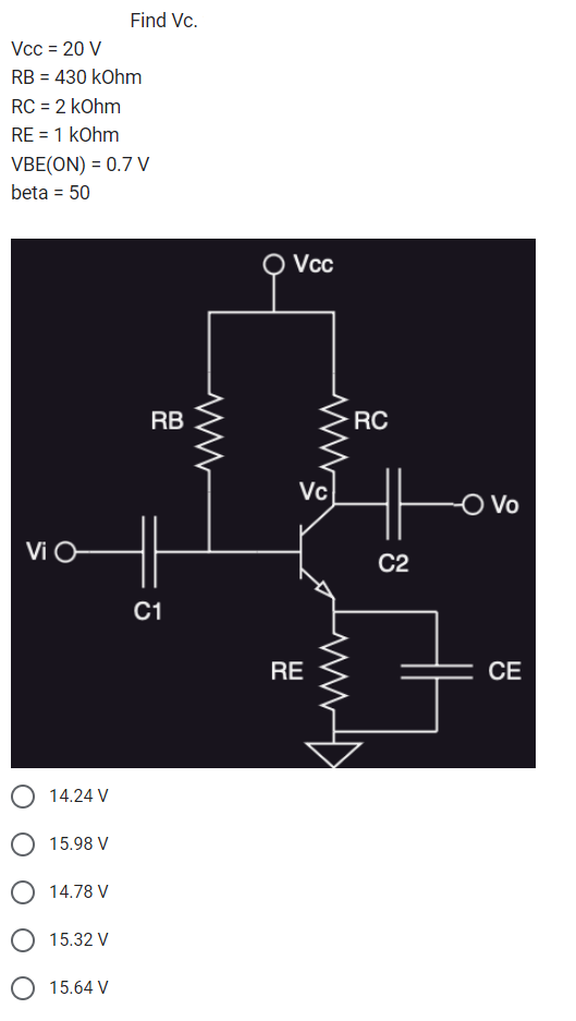 Solved Find Vc. Vcc=20 | Chegg.com