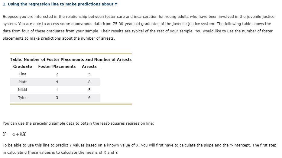 Solved 1. Using the regression line to make predictions | Chegg.com
