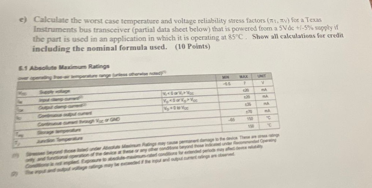 Solved e) Calculate the worst case temperature and voltage | Chegg.com