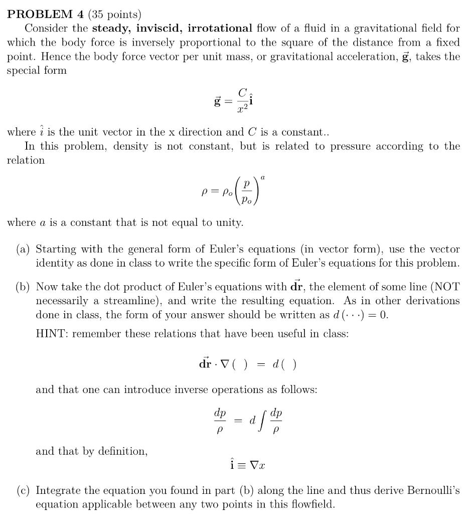 PROBLEM 4 (35 points) Consider the steady, inviscid, | Chegg.com