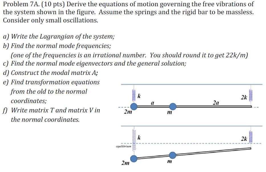 Problem 7A. (10 pts) Derive the equations of motion | Chegg.com