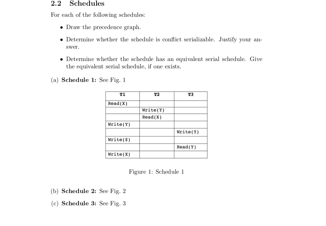 Solved 2.2 Schedules For each of the following schedules: • | Chegg.com