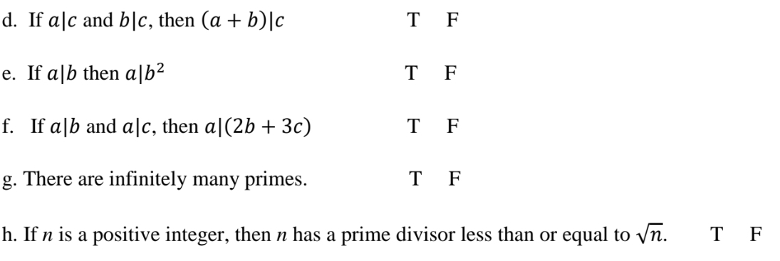 Solved Ture or False? (Assume a,b,c, are integer) (discrete | Chegg.com