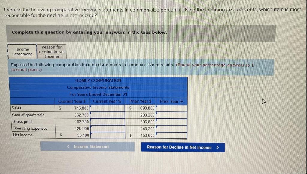 Solved Express the following comparative income statements | Chegg.com