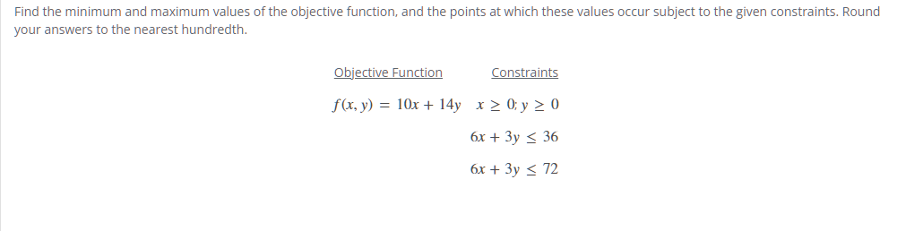 Solved Find the minimum and maximum values of the objective | Chegg.com