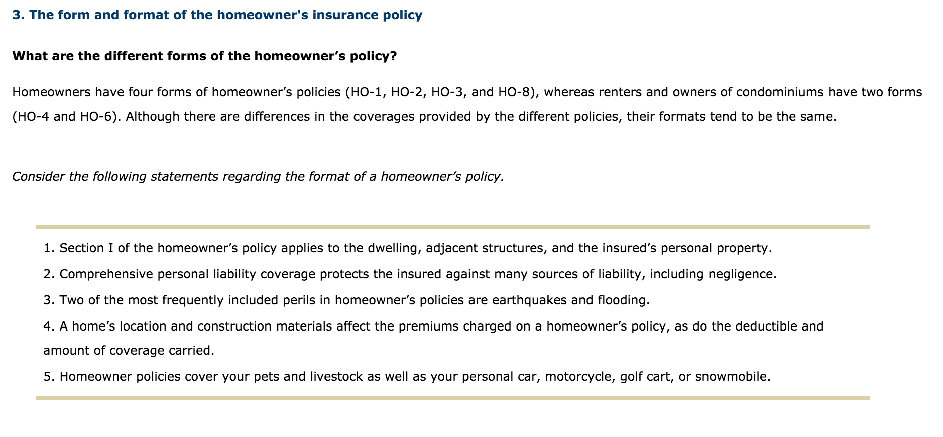 3. The form and format of the homeowner's insurance | Chegg.com