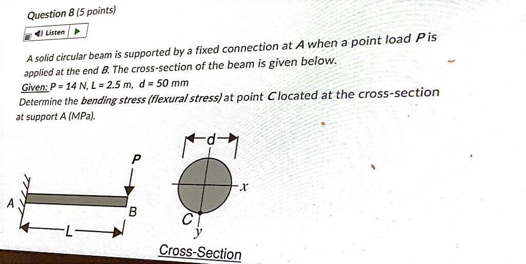 Solved Question 8 (5 points) Listen A solid circular beam is | Chegg.com