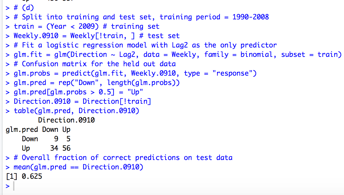 (d) Now fit the logistic regression model using a | Chegg.com
