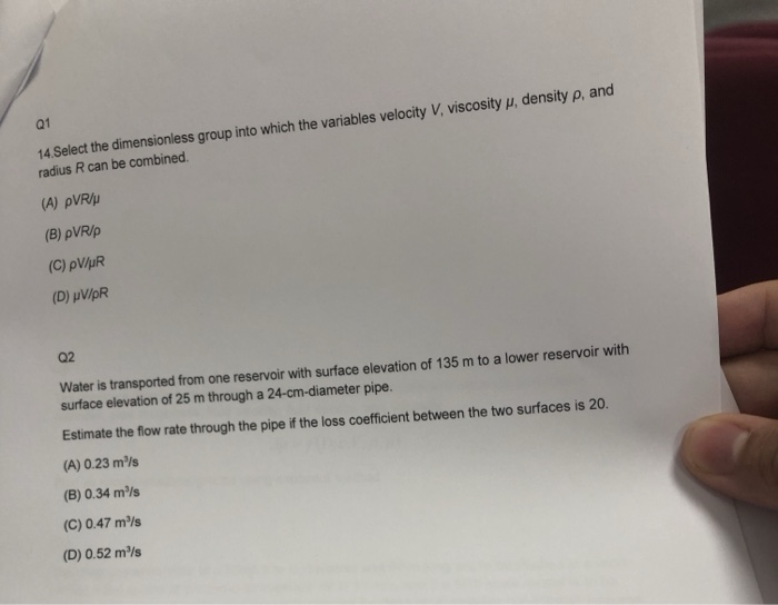 Solved Q1 14.Select the dimensionless group into which the | Chegg.com