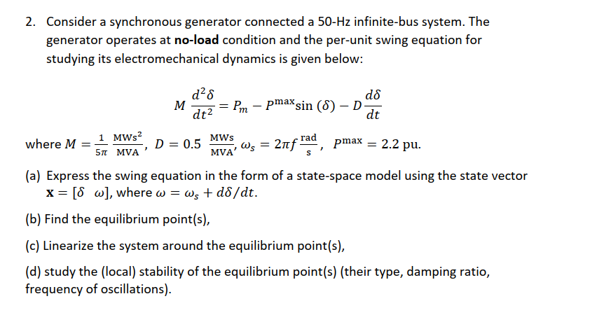 Solved Consider a synchronous generator connected a 50-Hz | Chegg.com