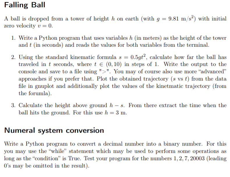 Falling Ball A ball is dropped from a tower of height | Chegg.com