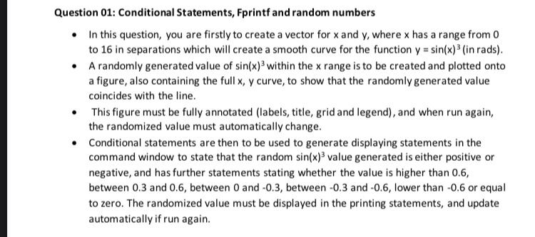 Solved Question 01: Conditional Statements, fprintf and | Chegg.com