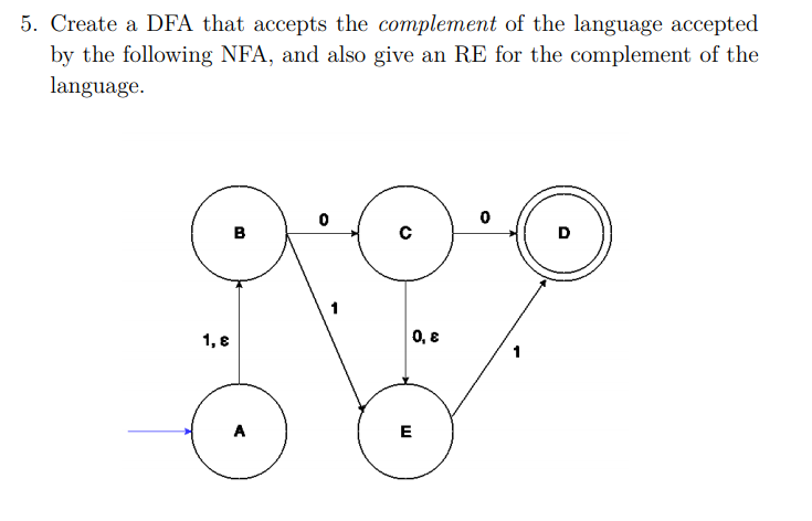 Solved 5. Create a DFA that accepts the complement of the | Chegg.com