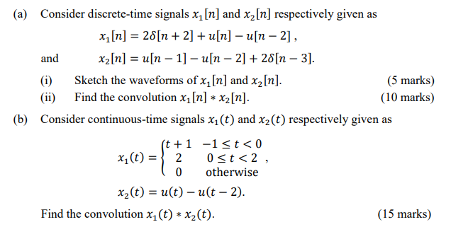 Solved (a) Consider discrete-time signals x [n] and x2[n] | Chegg.com