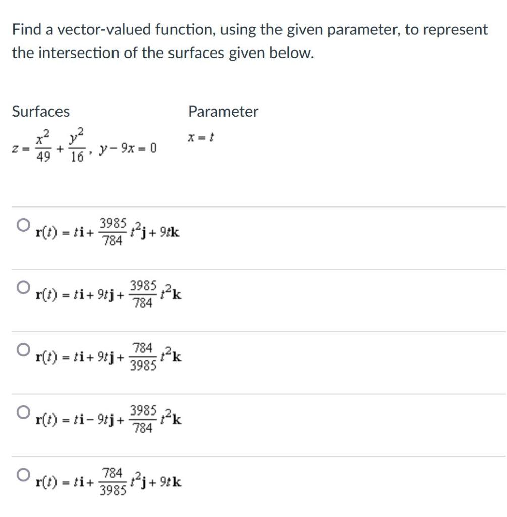 Solved Find a vector-valued function, using the given | Chegg.com