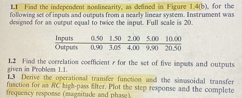 Solved 1.1 Find the independent nonlinearity, as defined in | Chegg.com