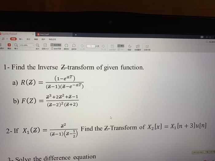 find the inverse z transform of the following functions