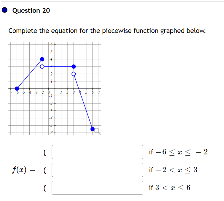 Solved Question 20 Complete the equation for the piecewise | Chegg.com
