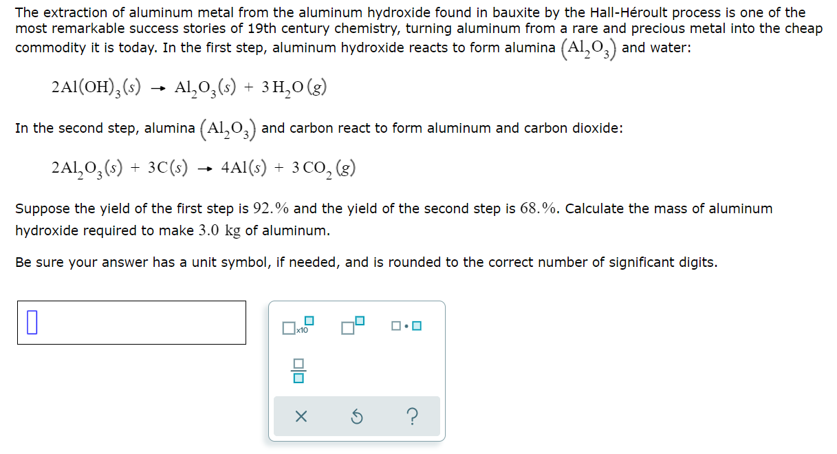 Solved + The extraction of aluminum metal from the aluminum | Chegg.com