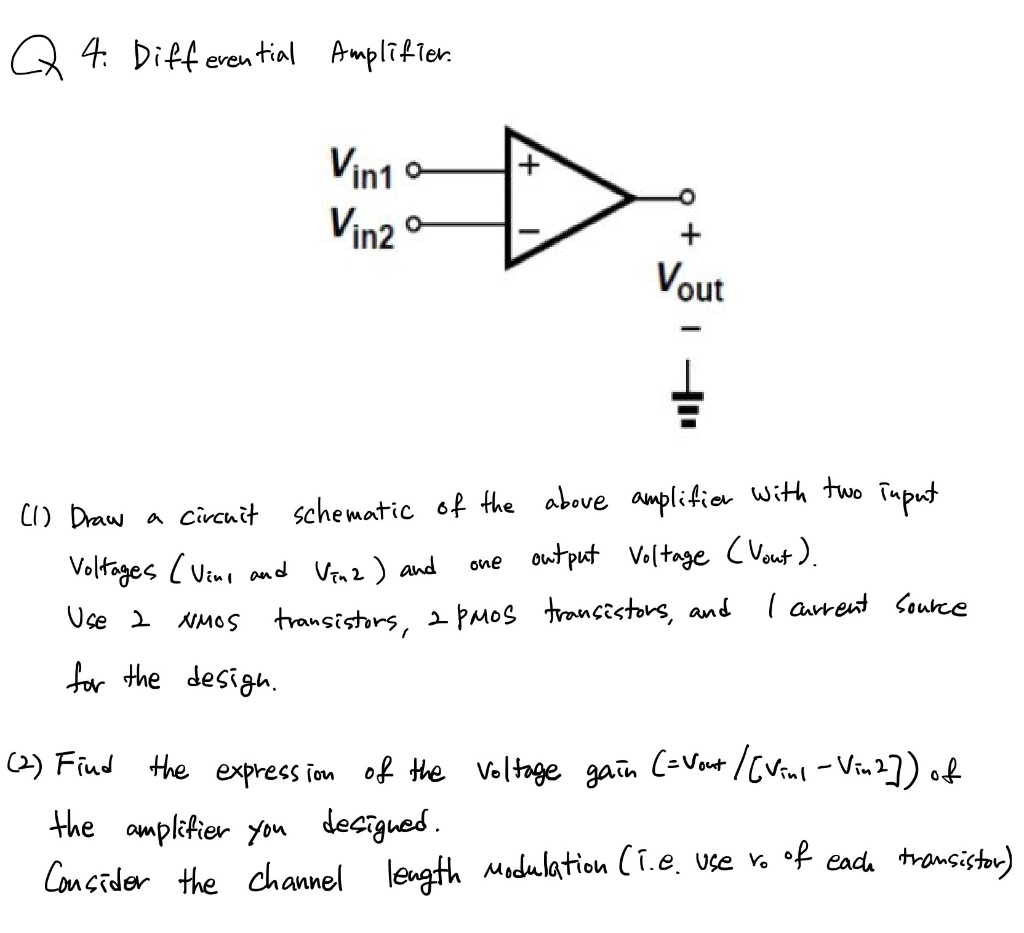 Solved Q 4. Differential Amplifier. + Vint Vin2 O + Vout | - | Chegg.com