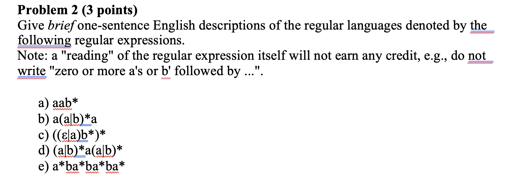 Solved Problem 2 (3 points) Give brief one-sentence English | Chegg.com